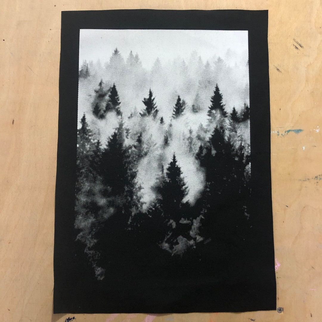 Pine Forest Tree Back Patch Half Tone Print - Etsy
