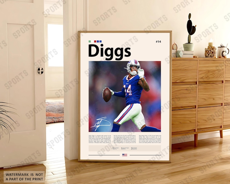 Stefon Diggs Poster, Football Wall Art, Athlete Poster, Sports Decor ...