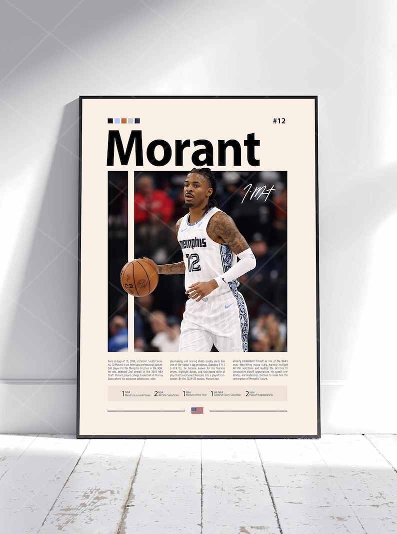 Ja Morant Poster, Basketball Player Wall Art, Athlete Print, Sports ...