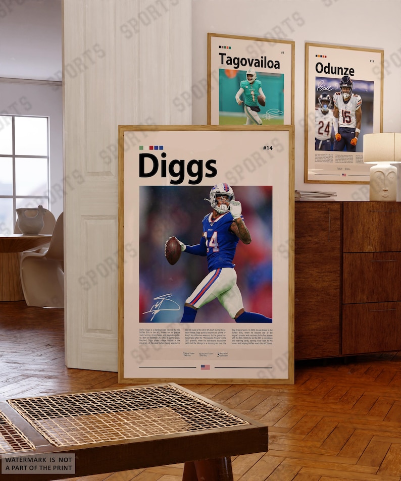 Stefon Diggs Poster, Football Wall Art, Athlete Poster, Sports Decor ...
