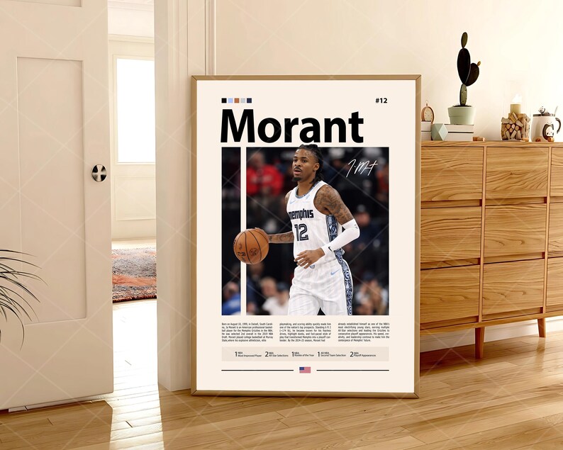 Ja Morant Poster, Basketball Player Wall Art, Athlete Print, Sports ...