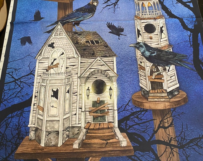 Raven Moon Spooky Halloween Fabric Panel 24" X 44" by Lynnea Washburn ...