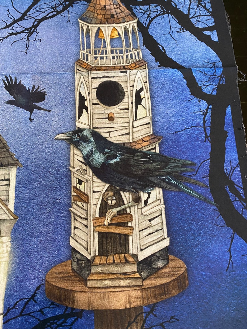 Raven Moon Spooky Halloween Fabric Panel 24" X 44" by Lynnea Washburn ...