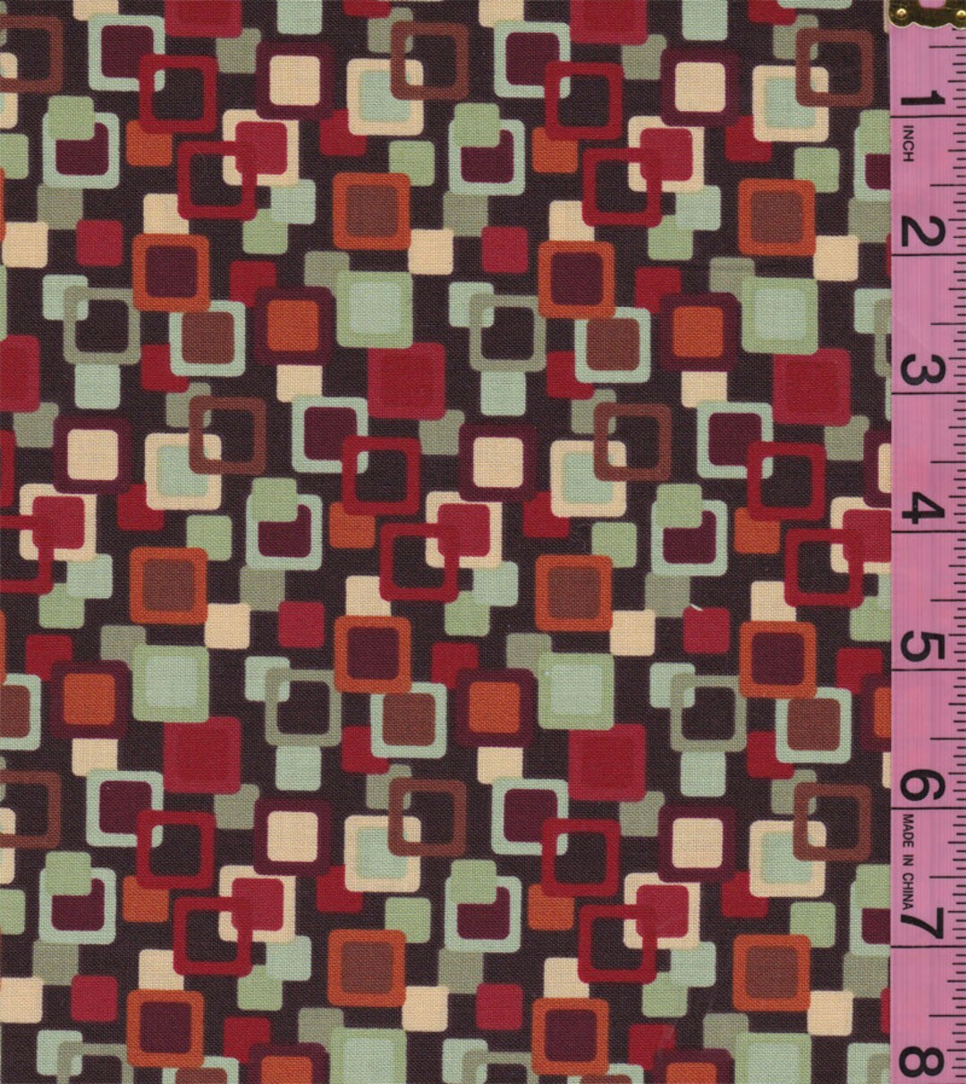 Modern Retro Squares Cotton Fabric, Brown Green Geo Series - Etsy