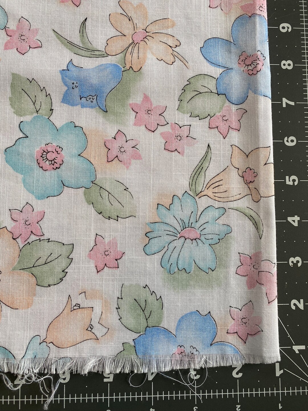 Vintage Blue Pink Floral Cotton Fabric - 1/2 Yard - Etsy