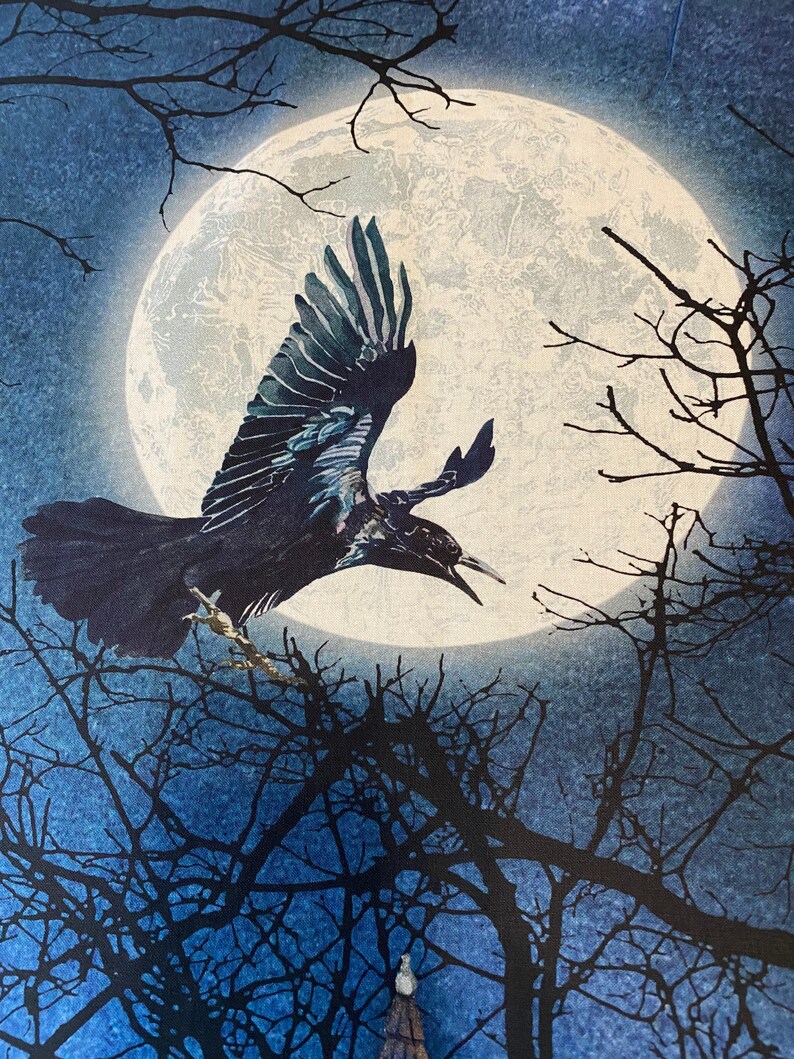 Raven Moon Spooky Halloween Fabric Panel 24" X 44" by Lynnea Washburn ...