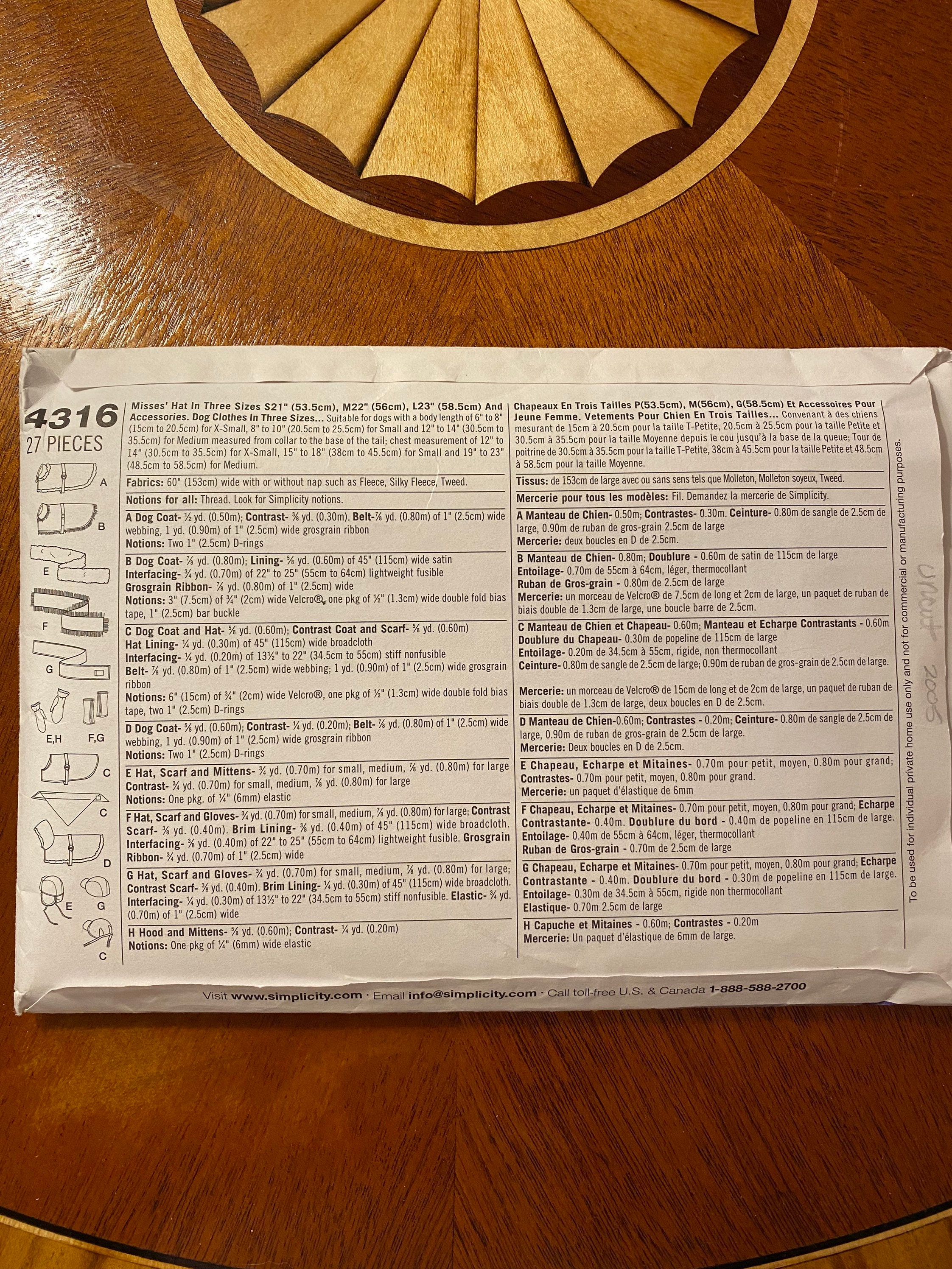 Uncut Simplicity Winter Hats Dog Clothes Sewing Pattern 4316 All Sizes ...