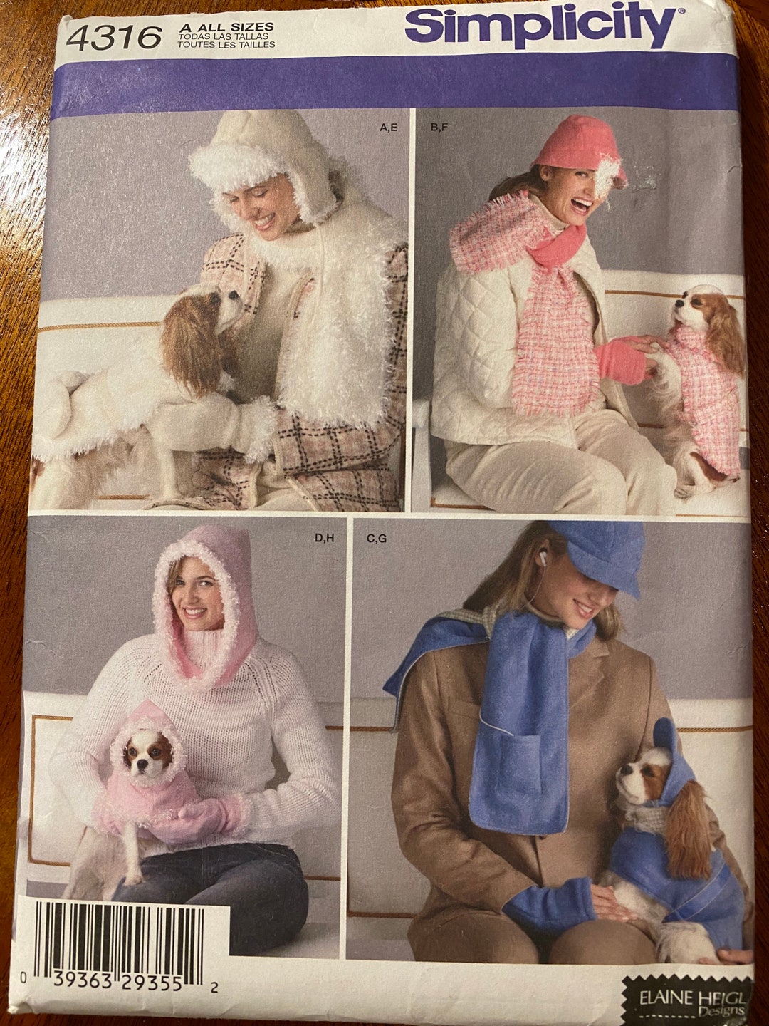 Uncut - Simplicity Winter Hats Dog Clothes Sewing Pattern #4316 - All ...