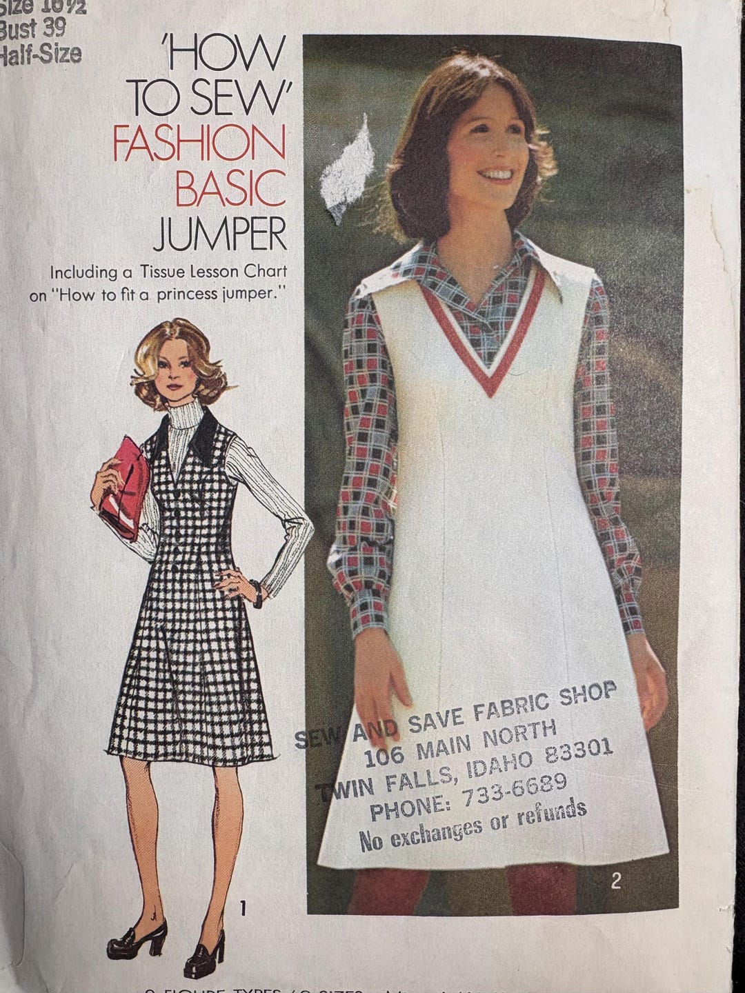 Vintage 70s Simplicity Jumper Dress Sewing Pattern #6629 - Size 16 Bust ...