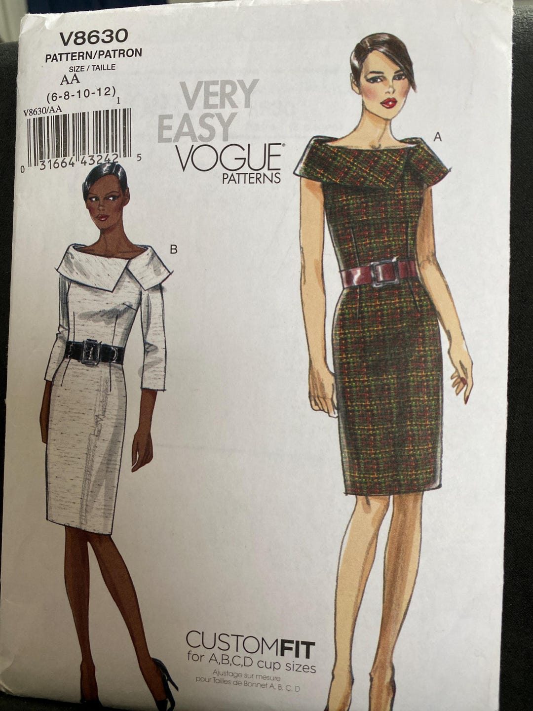 Uncut Vogue #8630 Sheath Dress Sewing Pattern Size 6-8-10-12, Bust 30.5 ...