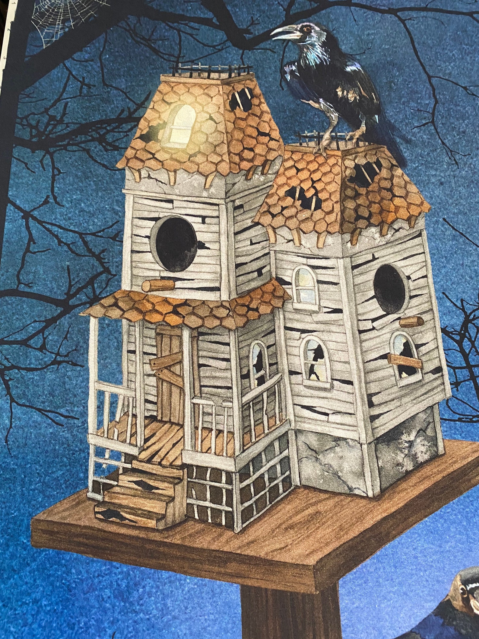 Raven Moon Spooky Halloween Fabric Panel 24" X 44" by Lynnea Washburn ...