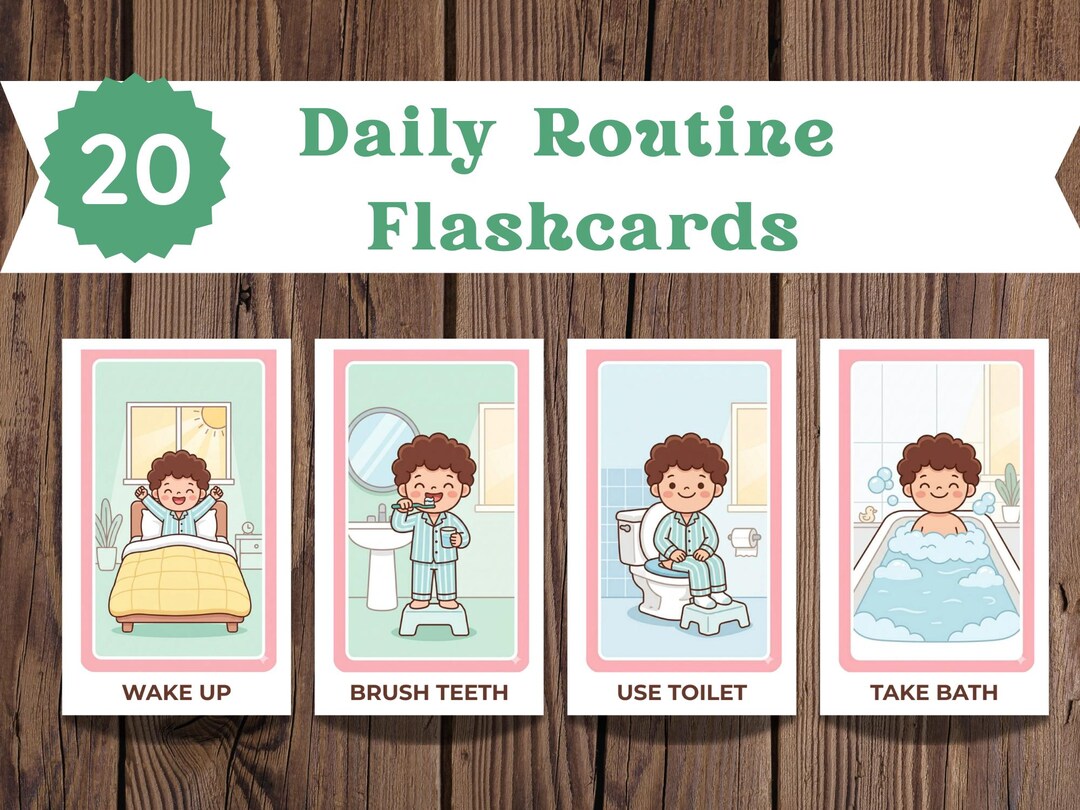 20 Daily Routine Flashcards for Toddlers, Visual Schedule, Kids Tasks ...