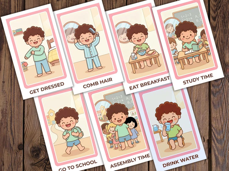 20 Daily Routine Flashcards for Toddlers, Visual Schedule, Kids Tasks ...