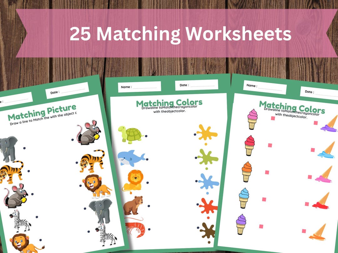 Matching Worksheet Bundle, Preschool Kindergarten Activity (PDF ...