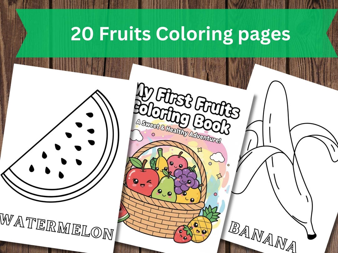 Fruits Coloring Book for Kids, 20 Fun Pages (printable PDF & PNG) - Etsy