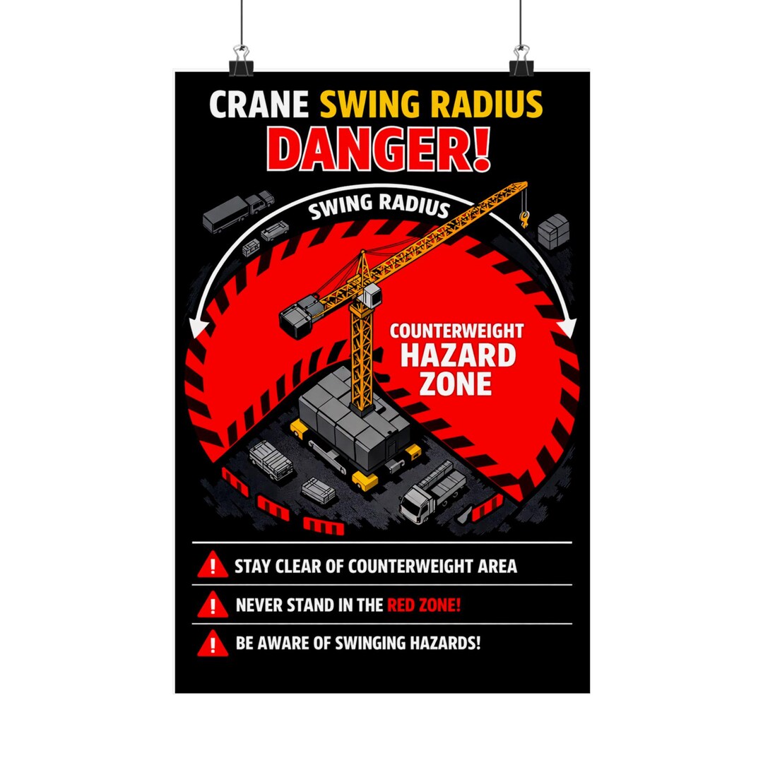 Crane Swing Radius Danger Poster | Construction Safety Matte Vertical ...