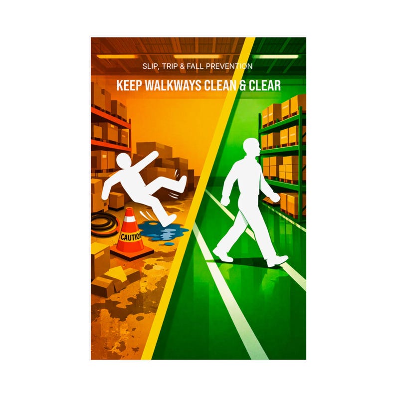 Warehouse Safety Poster | Keep Walkways Clean, Slip Trip Fall ...