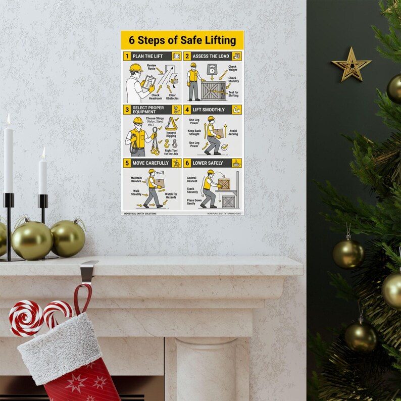 6 Steps Safe Lifting Poster | Workplace Safety Training Guide ...
