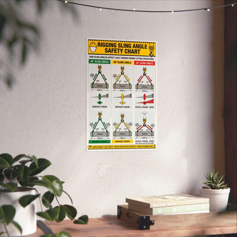 Rigging Sling Angle Safety Chart Matte Poster | Lifting Load Tension ...