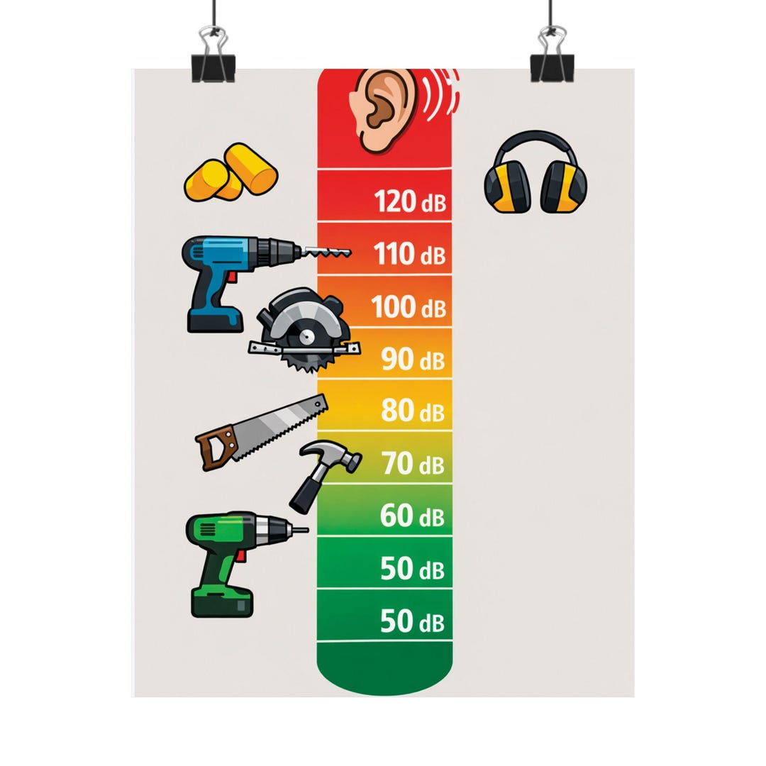 Noise Level Chart Matte Poster | Sound Decibel Guide, Power Tools ...