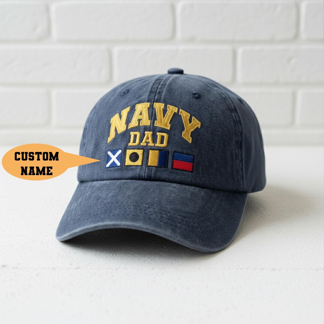 Personalized Navy Dad Vintage Embroidered Hat, Custom Nautical Flag ...