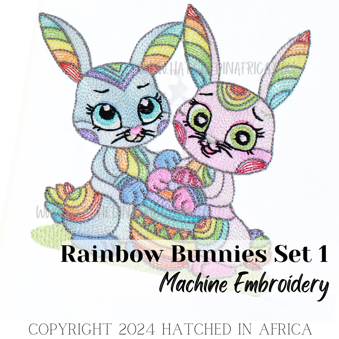 Rainbow Bunnies Set 1 | Machine Embroidery Designs - Etsy