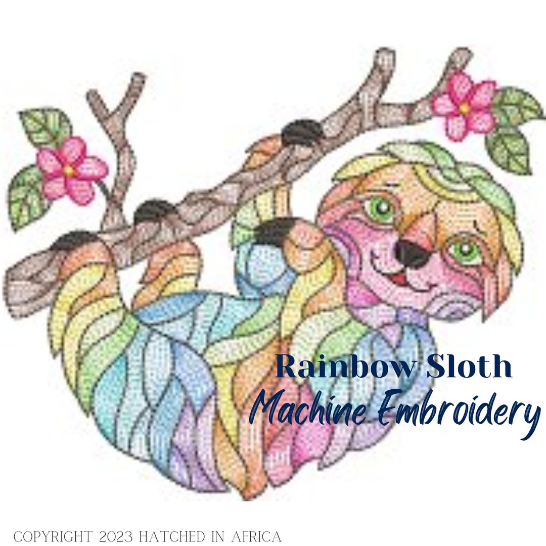 Rainbow Critter - Sloth | Single Machine Embroidery Design - Etsy