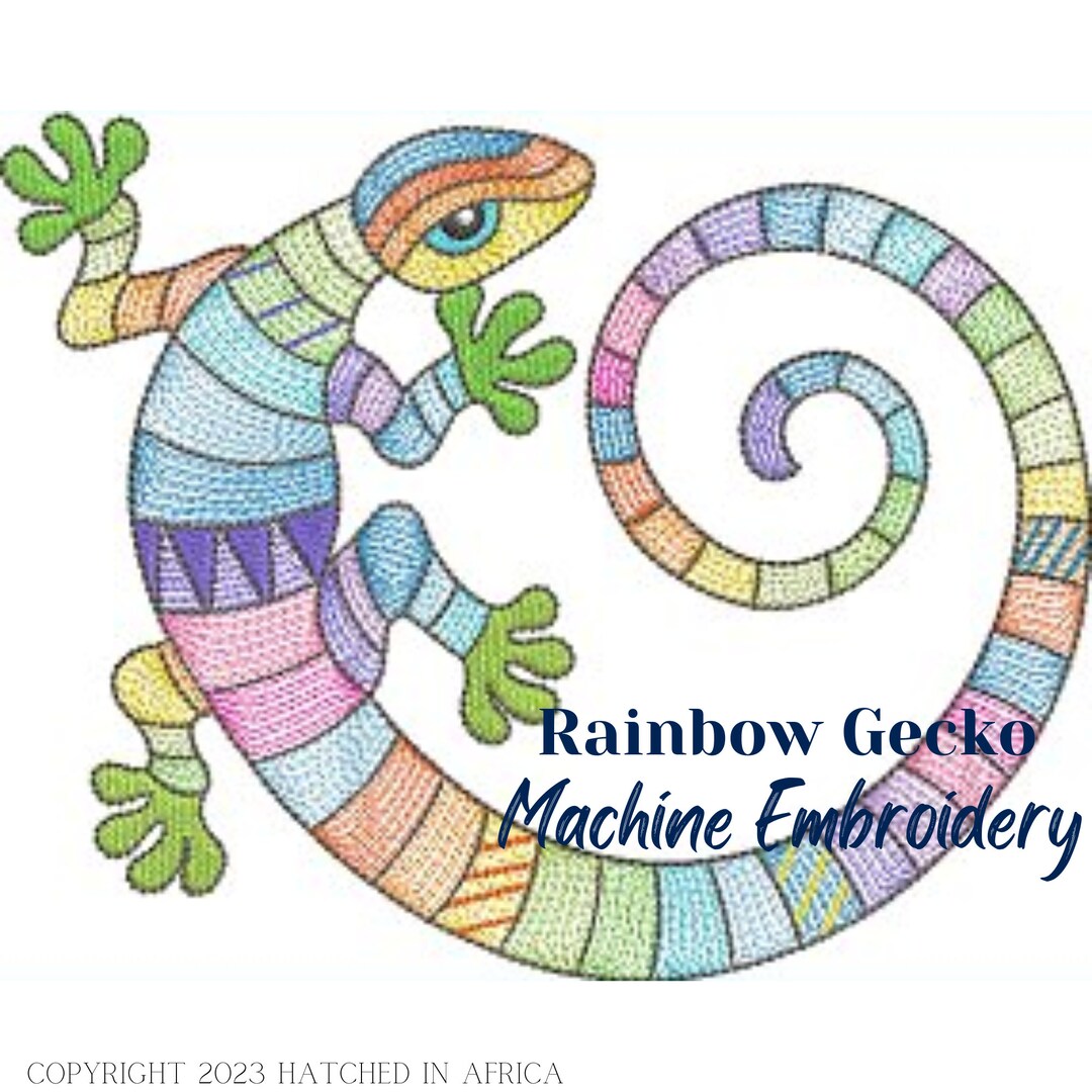 Rainbow Critter - Gecko | Single Machine Embroidery Design - Etsy