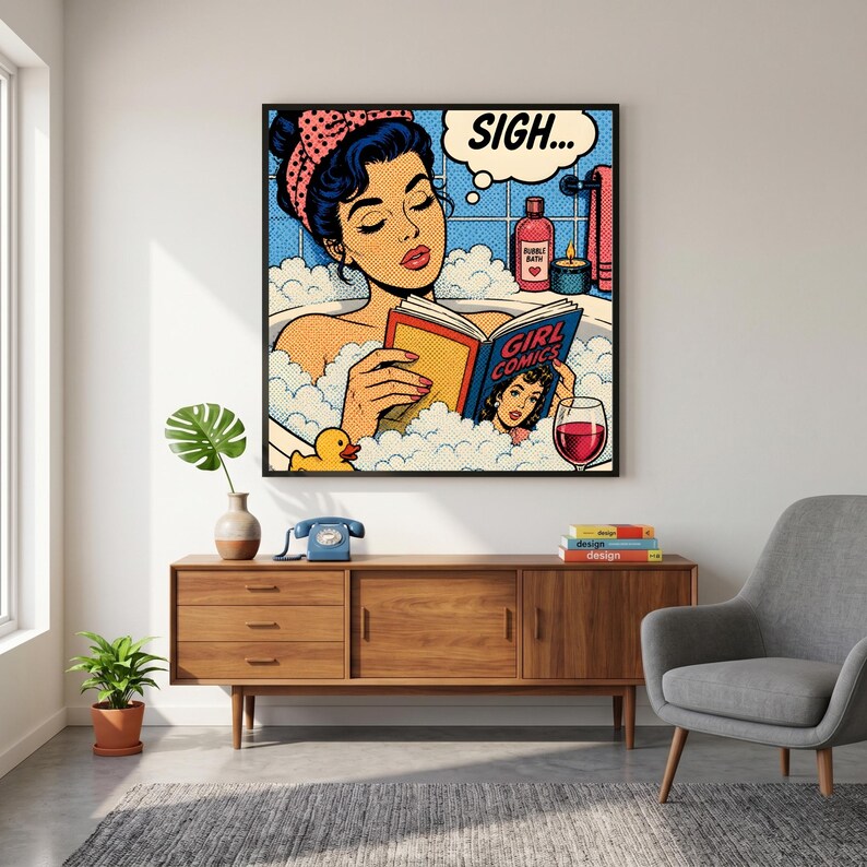 Pop Art Bubble Bath Girl Print, Retro Comic Sarcastic Bathroom Decor ...