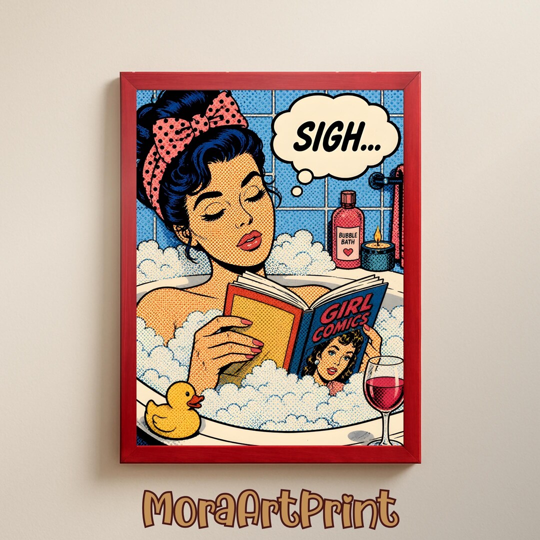 Pop Art Bubble Bath Girl Print, Retro Comic Sarcastic Bathroom Decor ...