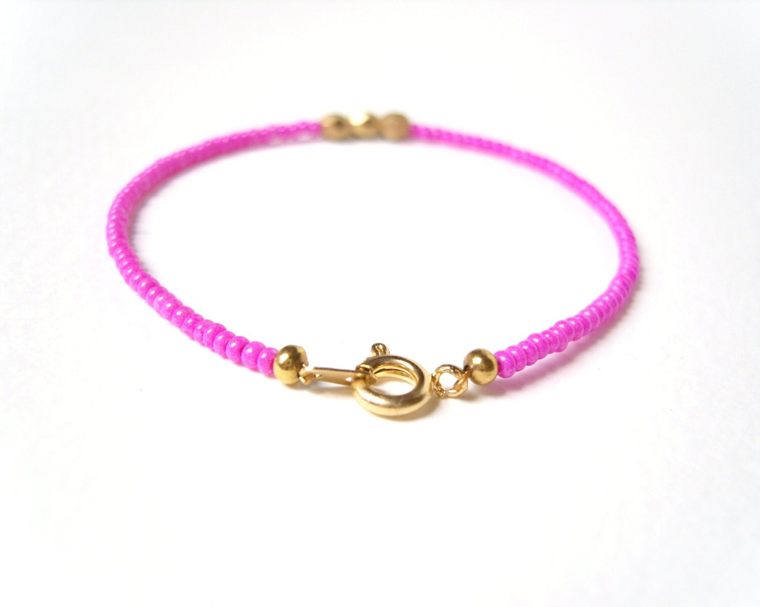 Hot Pink Bracelet, Beaded Friendship Bracelet, Gold Nugget Bracelet ...