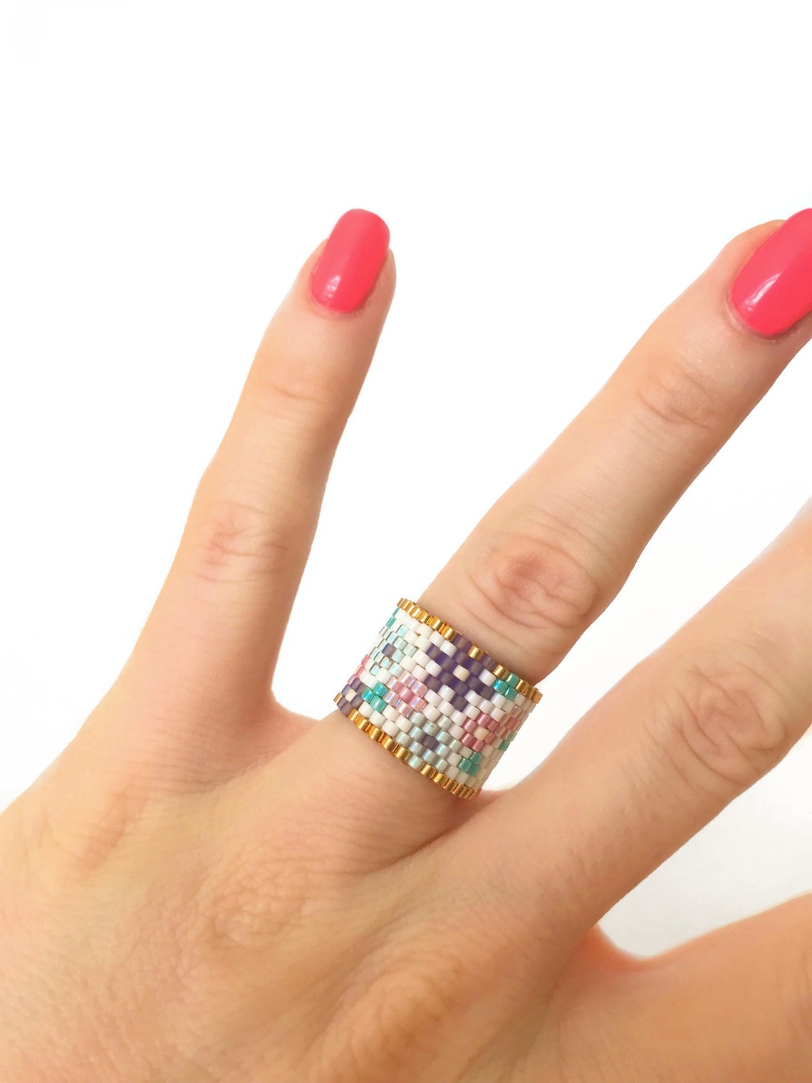 Beaded Flower Ring Seed Bead Ring Floral Ring Novelty Ring | Etsy