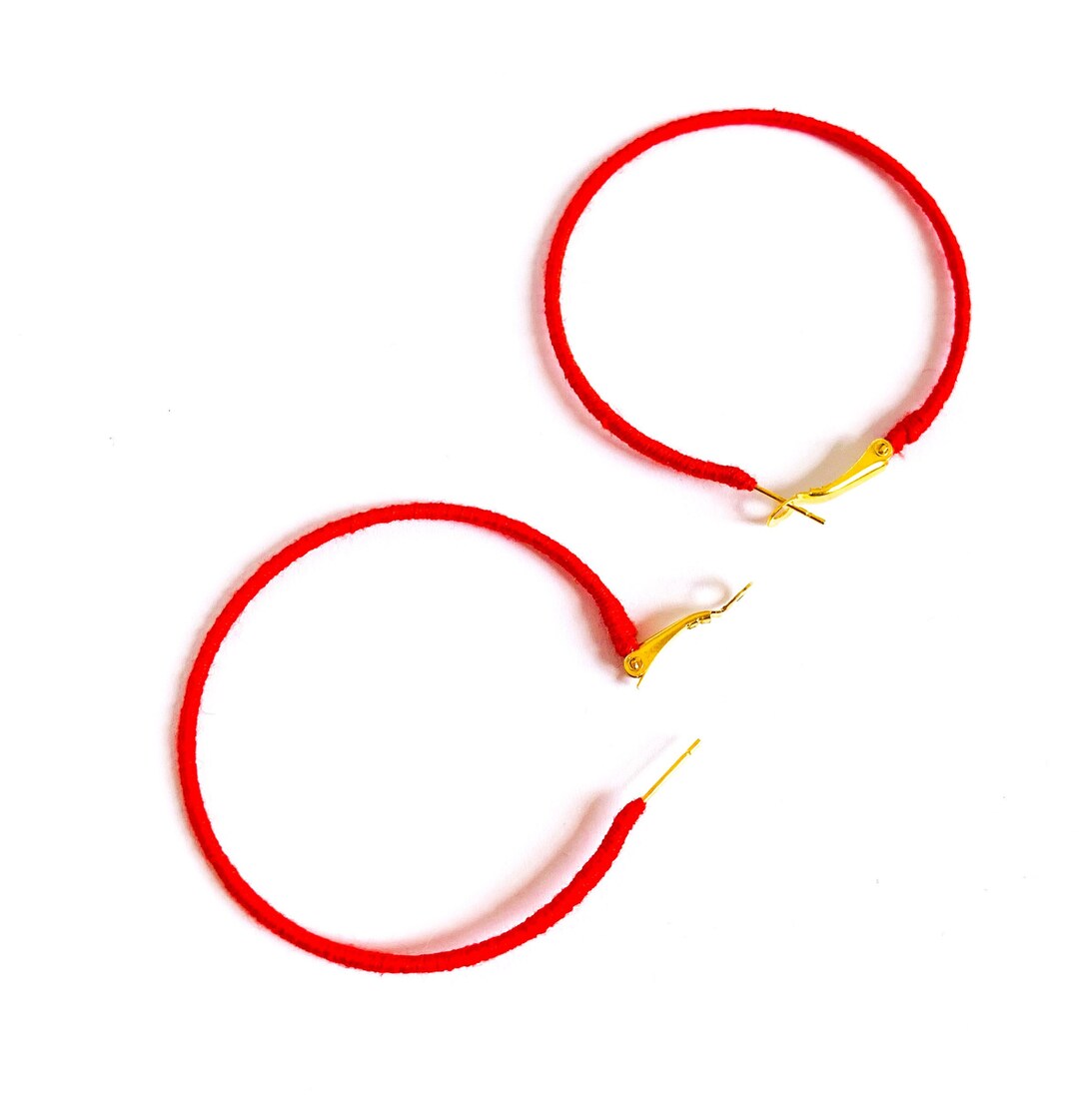 Red Hoop Earrings, Large Hoop Earrings , Medium Hoops, Wrapped 50mm 2 ...