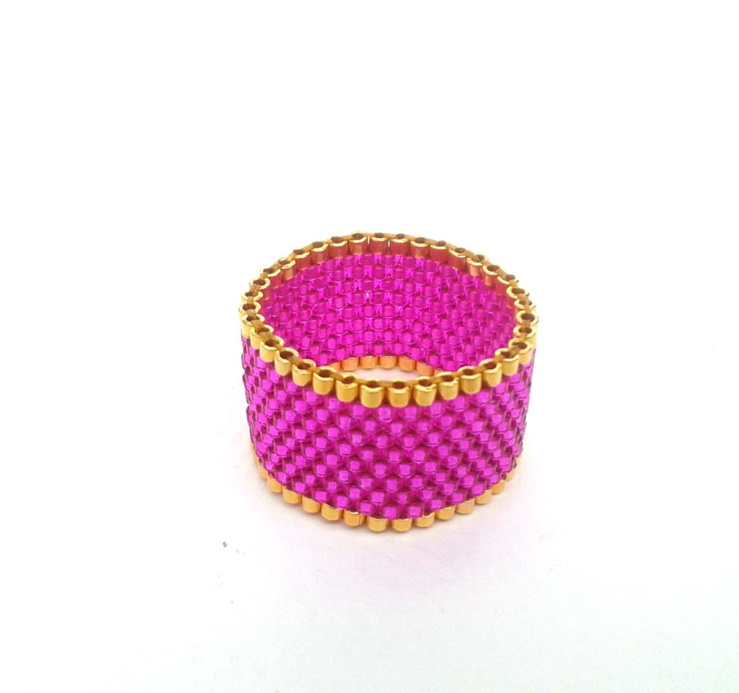 Metallic Pink Ring Seed Beaded Ring Gold Bead Ring Hot Pink - Etsy
