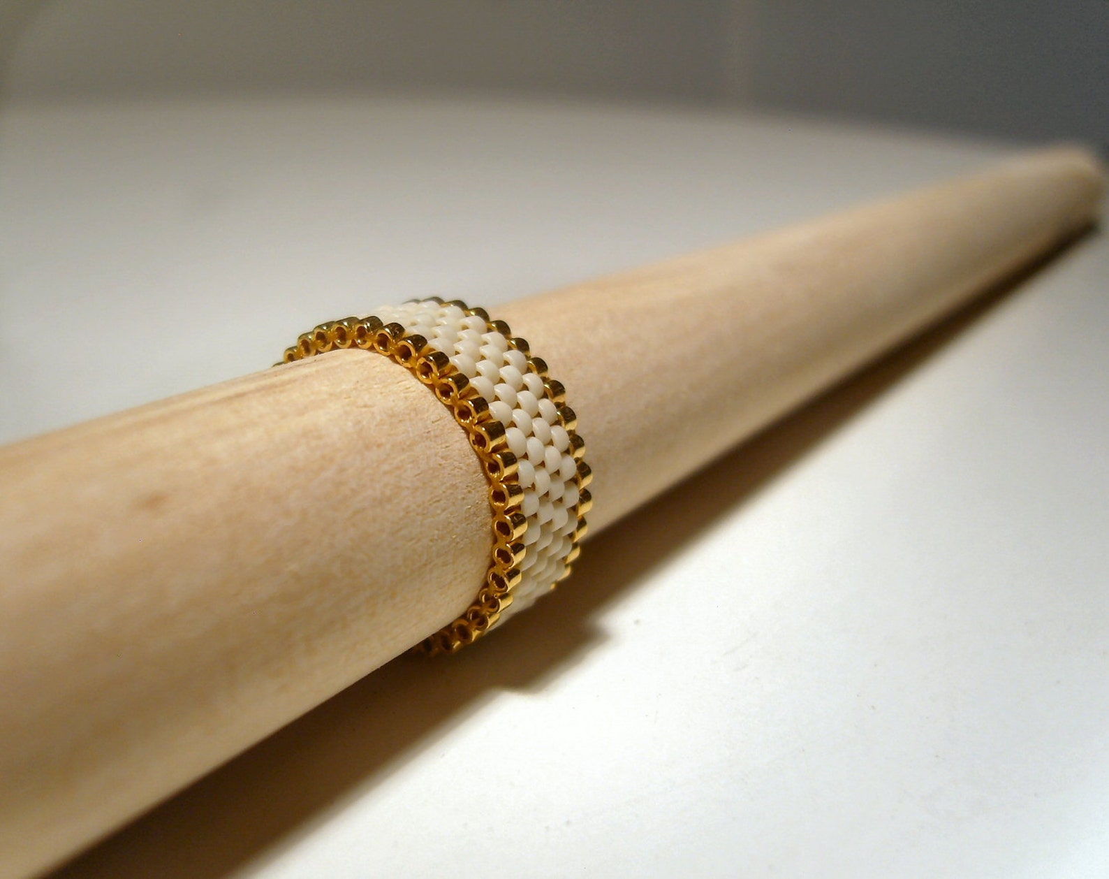 Seed Bead Ring : 24K Gold Plated Beaded Ring Delica 24ct Gold Seed Bead ...