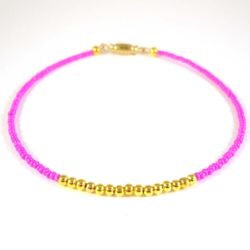Neon Pink Anklet Beaded Ankle Bracelet Pink and Blue Seed - Etsy