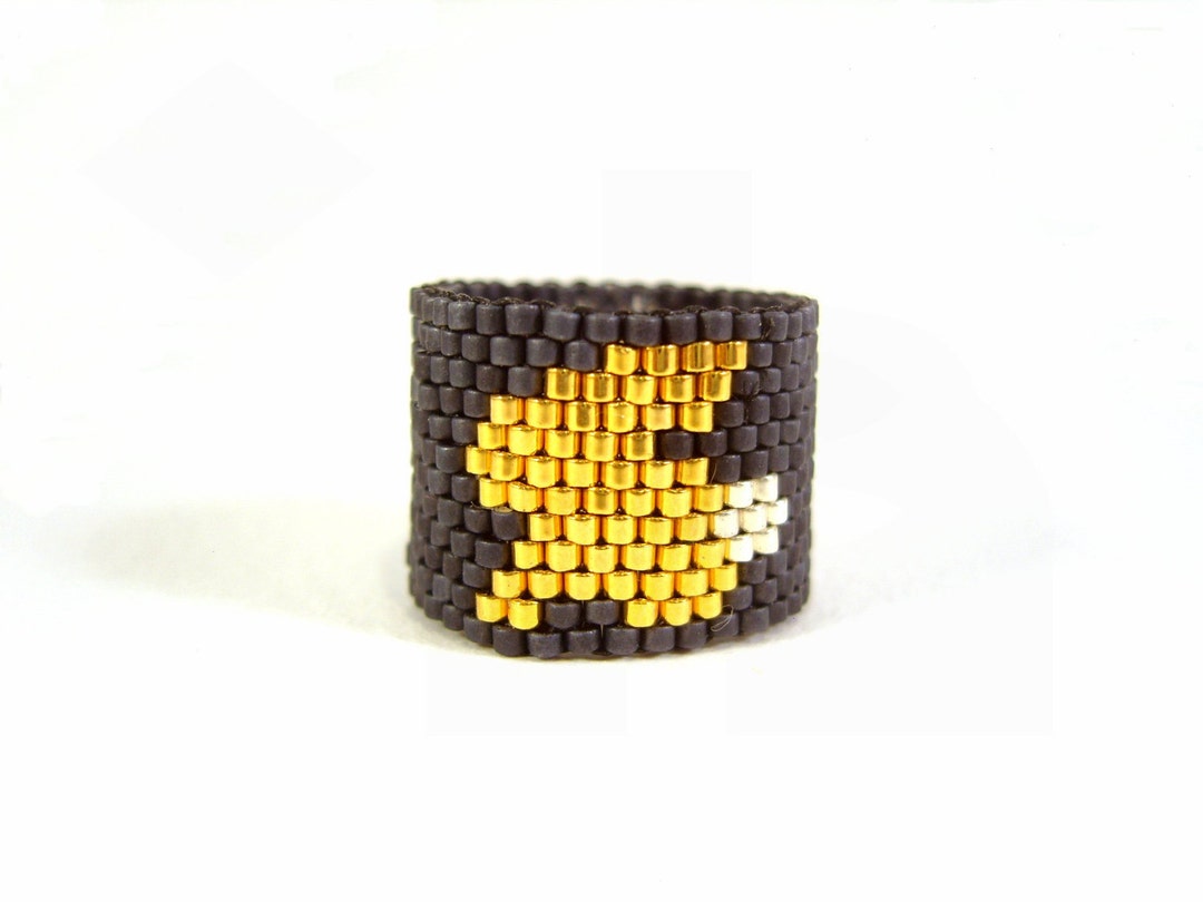 Gold Rabbit Ring: Seed Bead Bunny Rabbit Ring, Black Bunny Ring Animal ...