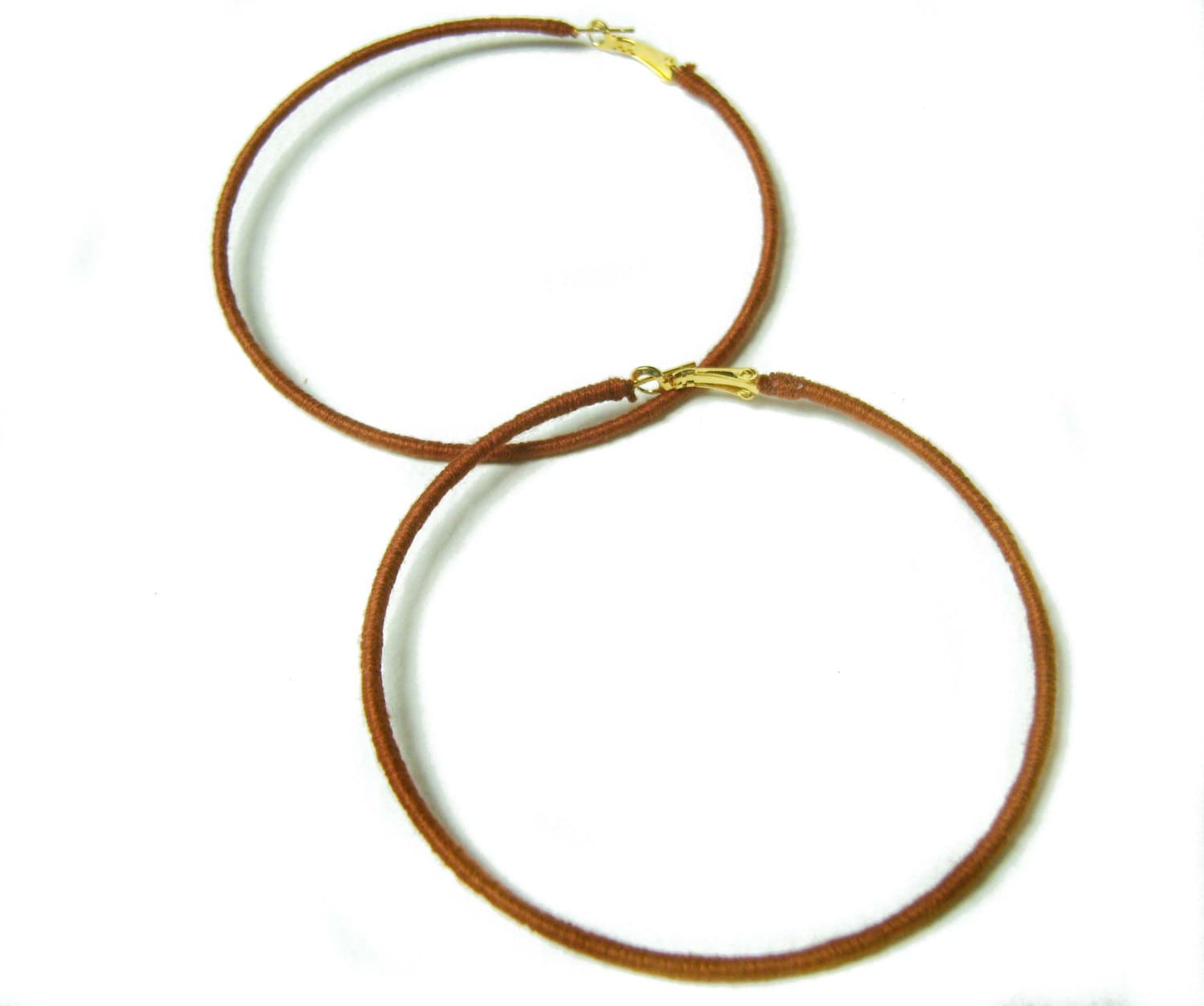 Thread Wrapped Hoops, Brown Hoop Earrings, Large Hoop Earrings, UK ...