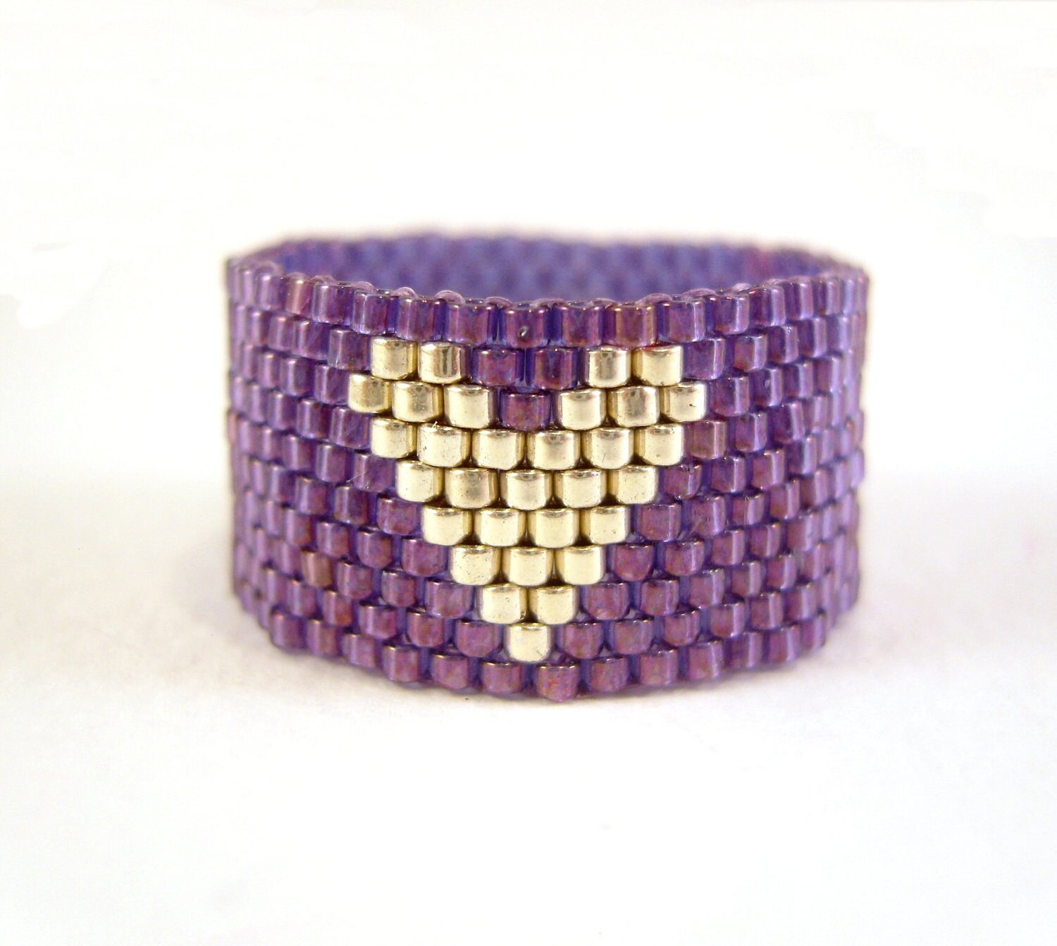 Purple Heart Ring Beaded Heart Jewelry Silver Seed Bead - Etsy UK