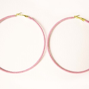 Light Pink Earrings, Big Hoop Earrings, Pale Pink Hoops, Thread Wrapped ...