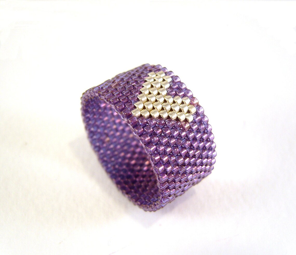 Purple Heart Ring Beaded Heart Jewelry Silver Seed Bead - Etsy