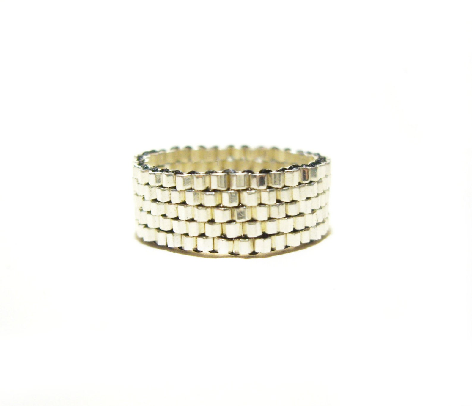 Silver Beaded Ring Beadwoven Ring Silver Bead Ring | Etsy