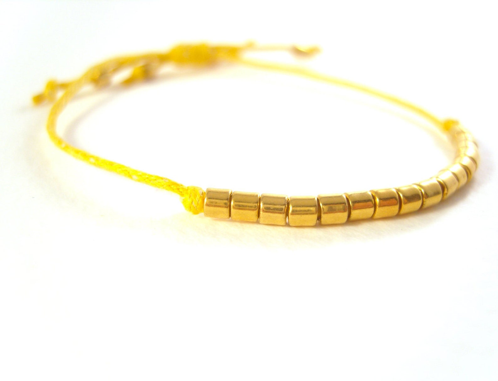 Yellow Friendship Bracelet Gold Bead Bracelet Cotton Cord | Etsy
