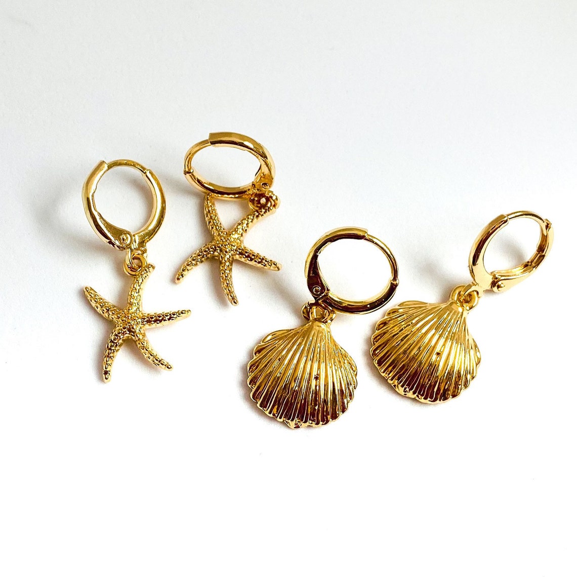 Gold Sea Shell Earrings Dangly Earrings Beach Earrings | Etsy