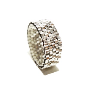 Silver Beaded Ring, Beadwoven Ring, Silver Bead Ring, Alternative ...