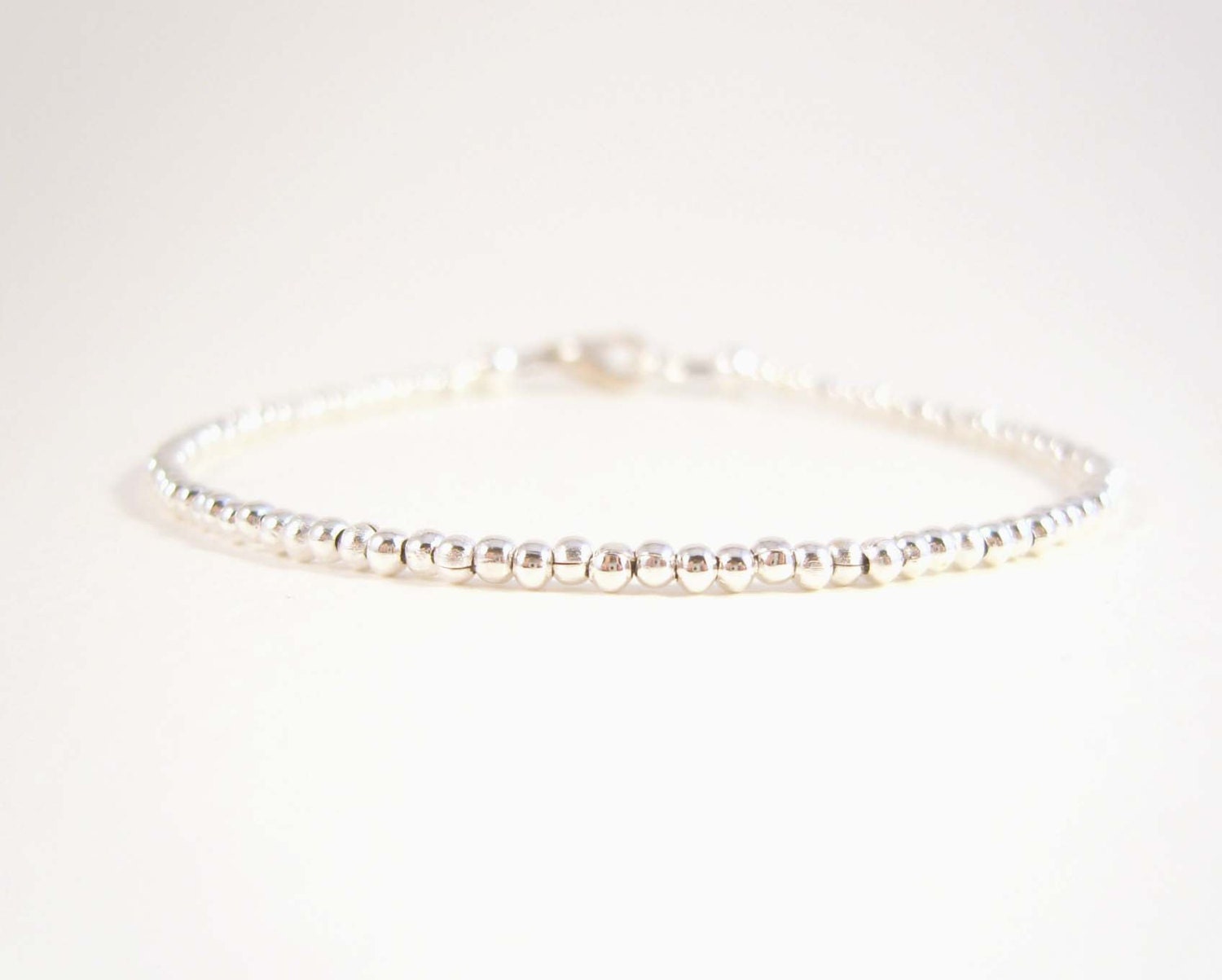Simple Silver Bracelet, Thin Bracelet, Silver Bead Bracelet, Minimalist ...