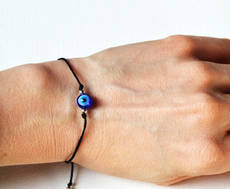 Evil Eye Bracelet Black String Bracelet Waxed Cord Bracelet - Etsy