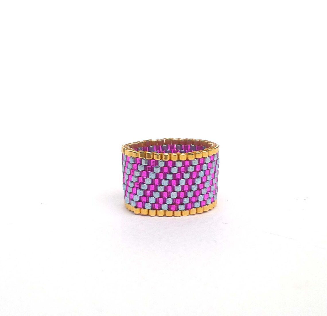 Seed Bead Ring, Pink and Blue Striped Ring, Beadwoven Ring, Beaded Ring ...