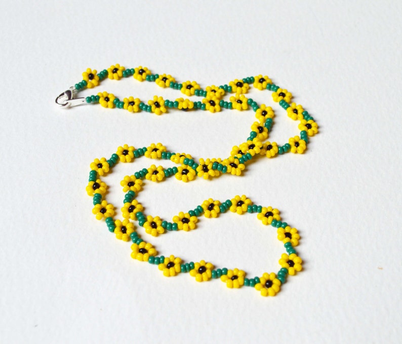 Beaded Sunflower Necklace. Seed Bead Flower Necklace - Etsy