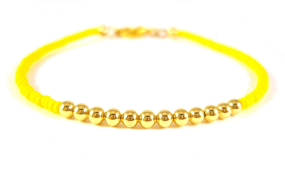 Bright Yellow Bracelet // Gold Fill Bead Bracelet in the UK - Etsy